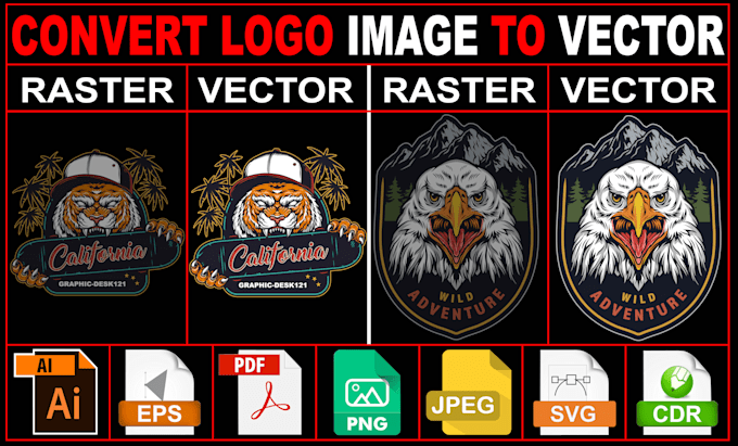 Convert low quality image or logo to vector ai, eps, pdf, jpeg, png ...