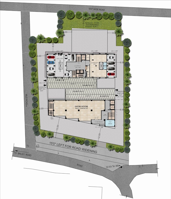 Render site plan and floor plans for architectural visualization and do ...