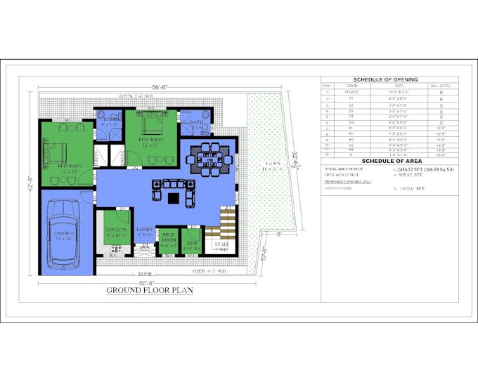 Draw a 2d floor plan front elevation cross section etc