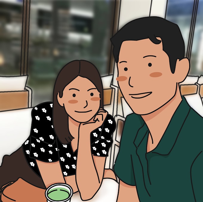 Draw a cute line art cartoon of your photo by Bophaeung | Fiverr
