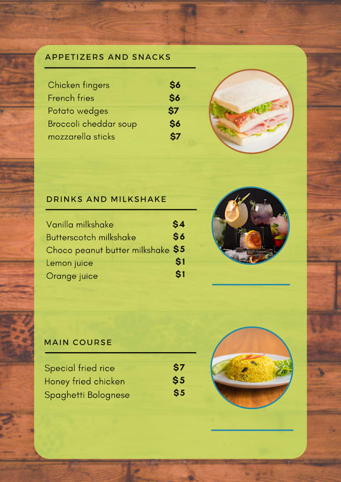 Do modern restaurant menu or food menu design by Mifra555 | Fiverr