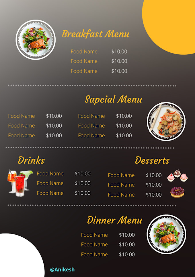Do restaurant menu and food banner design by Anikesh74 | Fiverr