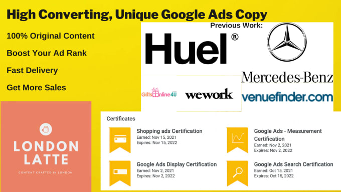 Create high converting google ads copy by Londonlatte | Fiverr
