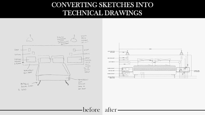 Convert your hand sketches into technical drawings by Zehraarch | Fiverr