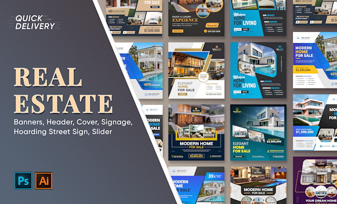 Design real estate headers, backdrop, shop front, hoarding, signboard ...