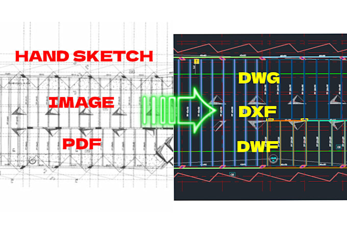 Convert pdf or jpeg drawing to autocad file dwg, dxf and dwf by Bestopdealer | Fiverr