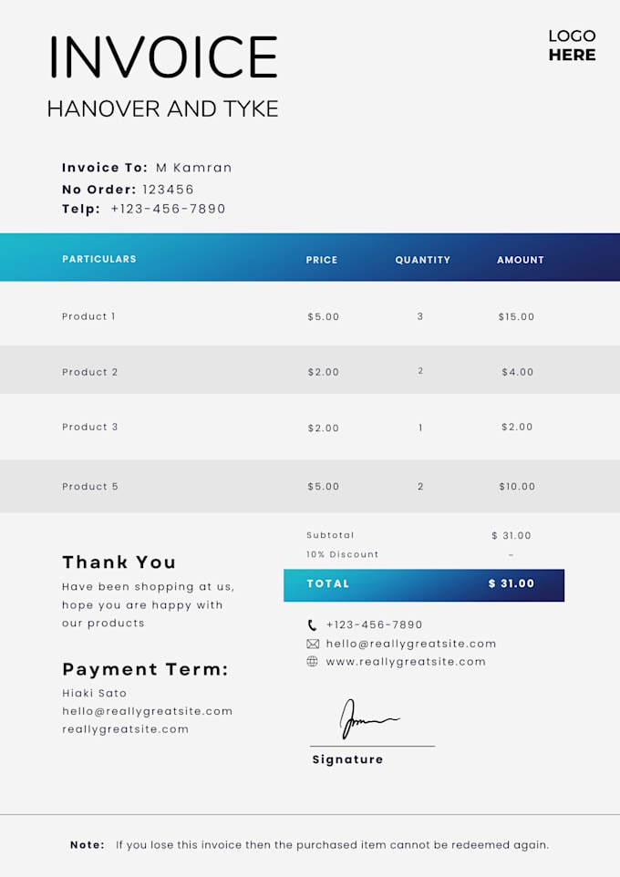 Design professional invoice design template in 4 hour by Mkamran8023 ...