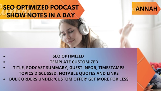 Write seo optimized show notes in a day by Annanutritionis | Fiverr