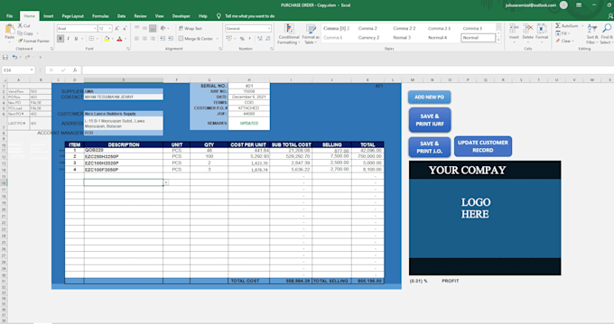 Do automated purchase orders on ms excel by Macopa | Fiverr