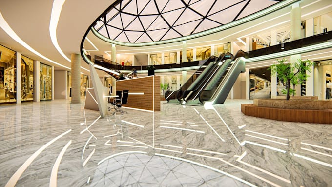 Do 3d model and render commercial mall, residential interior or ...