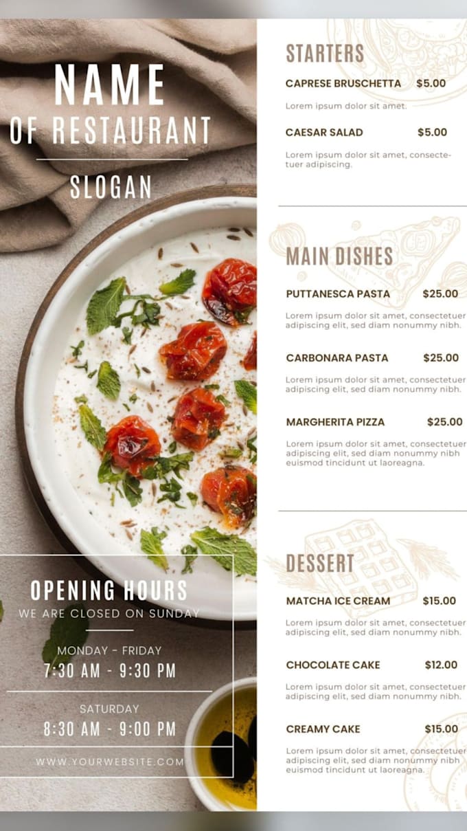 Custom design a unique elegant menu design for your restaurant in 24 ...