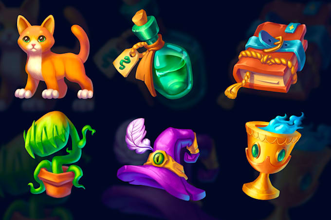 Create casual 2d icons and props for your game by Misa_may | Fiverr