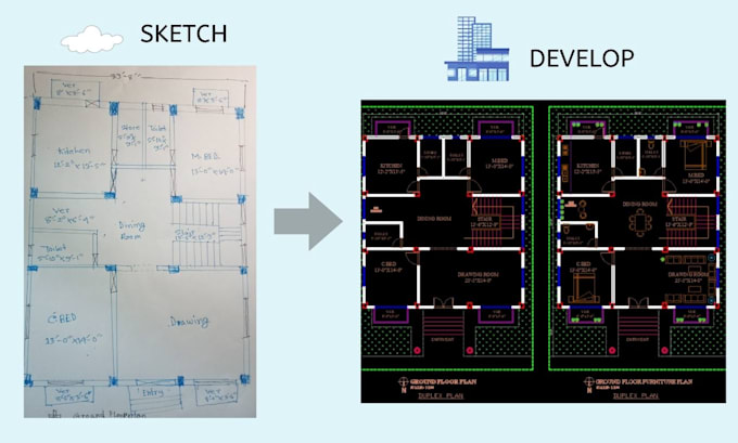 Convert pdf, blueprint, jpg, sketch into dwg, autocad drawings and redraw by Adhikary2000 | Fiverr