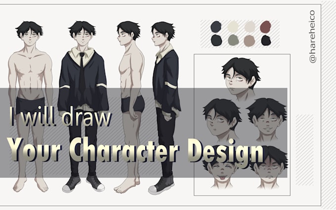 Draw your character design sheet in anime style by Hareheico | Fiverr