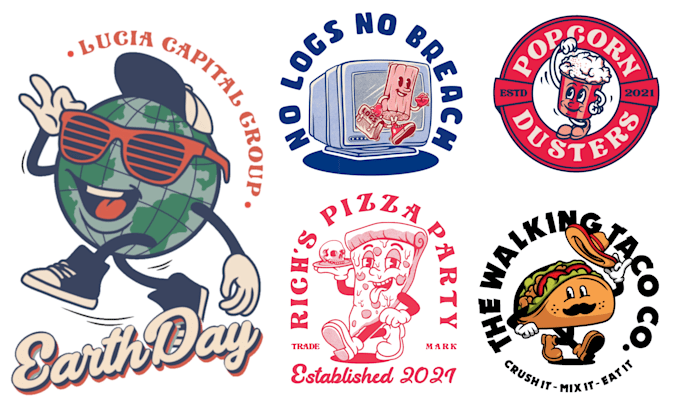 Create illustration retro mascot cartoon character by Worryink7 | Fiverr