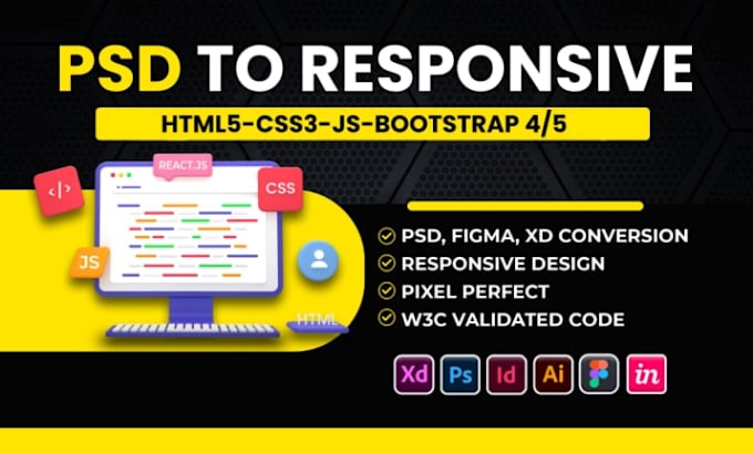 Do figma and xd to html using css bootstrap 5, psd to html responsive website by Ugamrathod | Fiverr