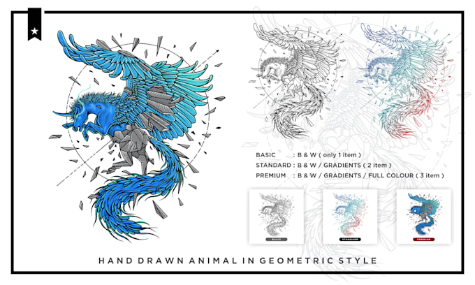 Hand drawn animal logo design in geometric style by Wawan_studio | Fiverr