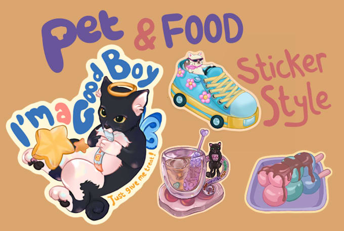 Create pet and food sticker style illustration by Sunnygorgeouss | Fiverr