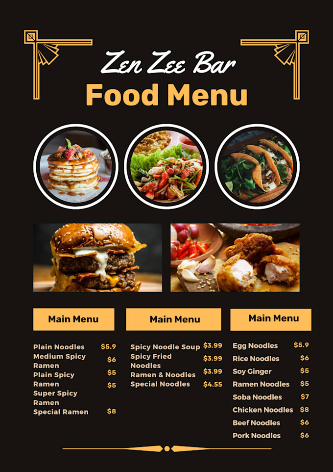 Make eye catching menu design for your restaurant by Farhanamadni | Fiverr