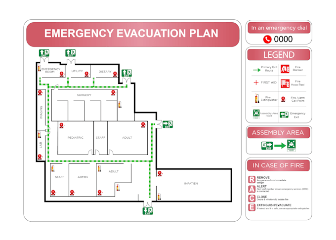 Design fire emergency evacuation, map by Little_charry | Fiverr