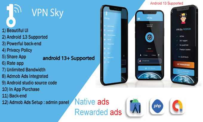 Create vpn app for android with admin panel and admob ads or free ...