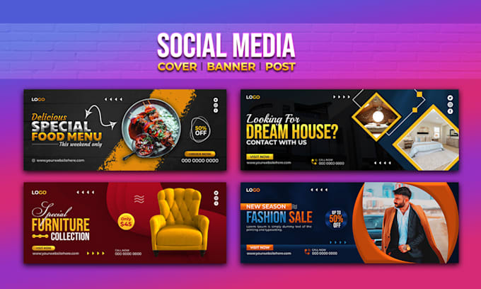 Design social media post and cover for facebook, instagram, header, ads ...