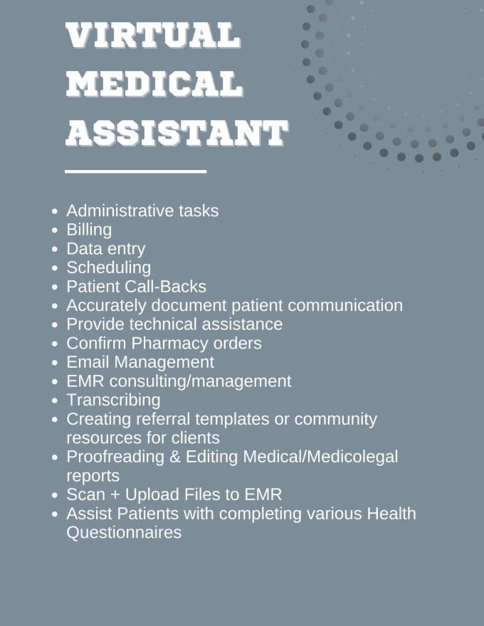 Be your trusted weekly virtual medical assistant by Violettss | Fiverr