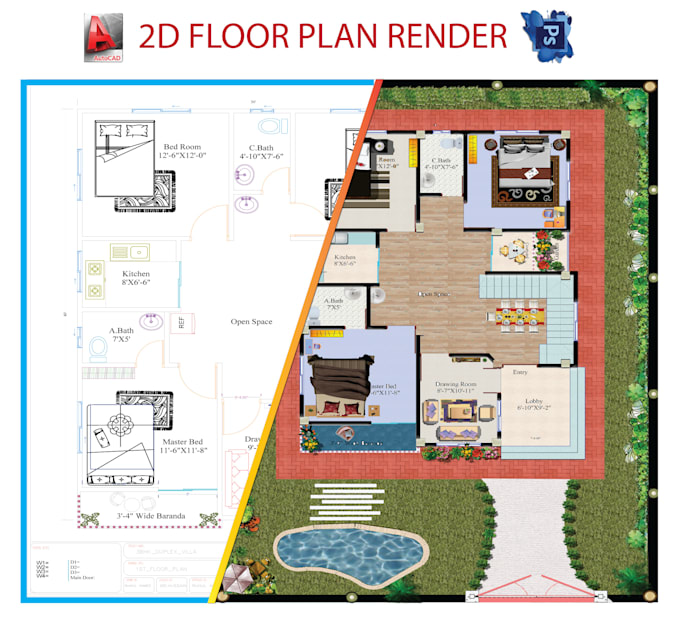 Render real estate floor plan, site plan, master plan landscape and ...