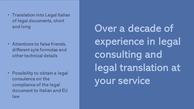 Translate in legal italian your legal documents and drafts by Marco ...