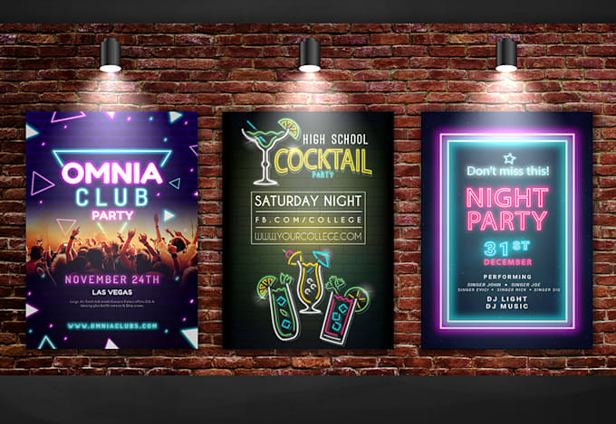 Design neon posters, flyers, covers and more by Ictrasitha | Fiverr
