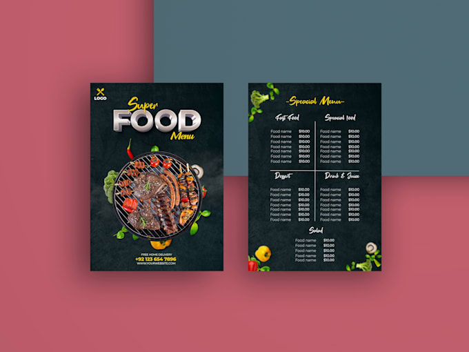 Design an attractive food poster, flyer, banner, and menu card for ...