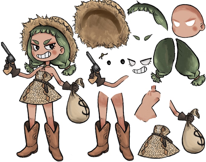 Make a 2d riggable character for your game by Bwiebe93 | Fiverr