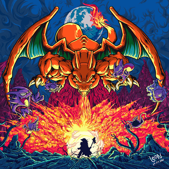 Illustrate a pokémon scene by Lhen_ilustra | Fiverr