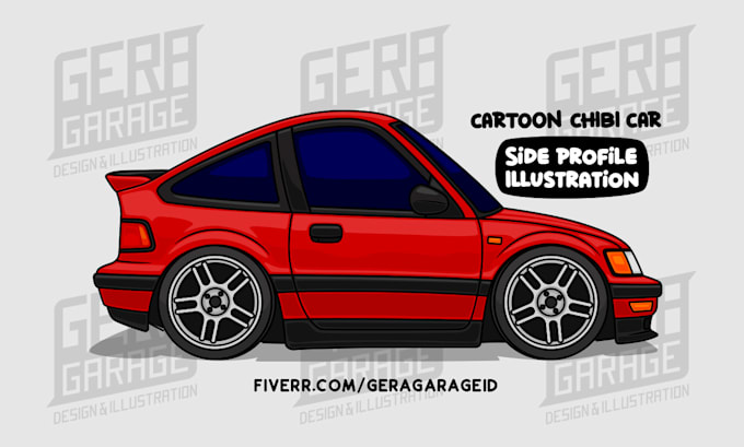 Make side profile chibi cartoon car illustration by Geragarageid | Fiverr
