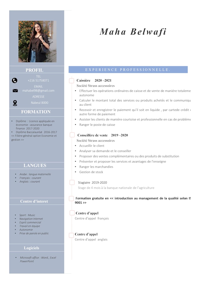 Write and design for you a professional resume by Abir_ghribi | Fiverr
