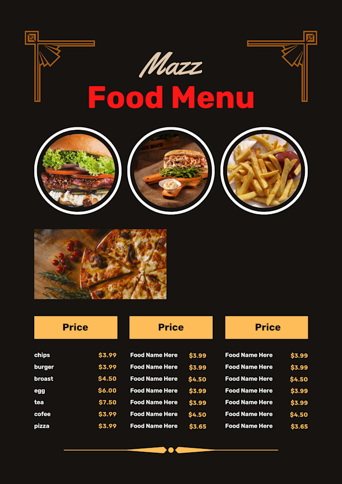 Make your menu design and thumbnails by Mazzali36 | Fiverr