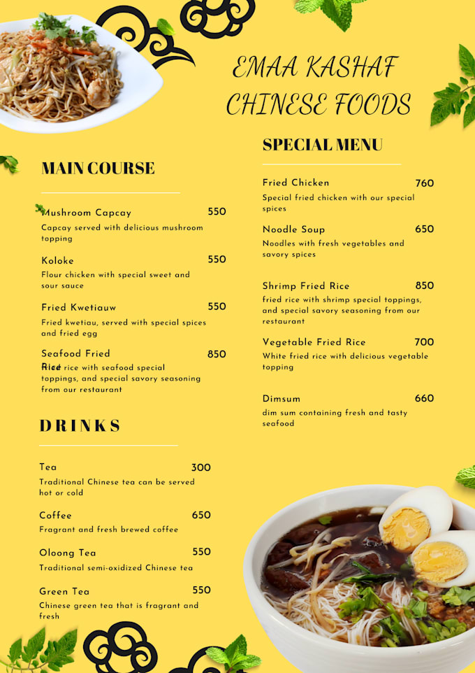 Design the best menu card for your business by Kubrazainab | Fiverr