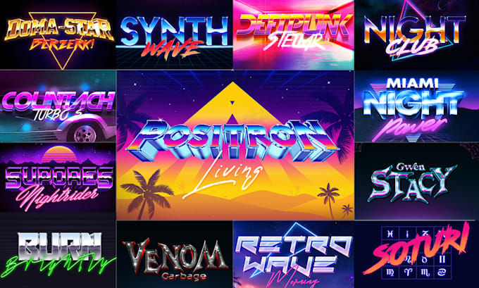 Do 80s synthwave retro vintage style neon and chrome 3d logo by ...