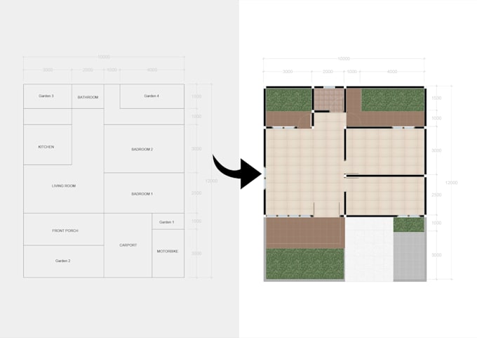 Make an autocad floor plan which is finished in photoshop by ...