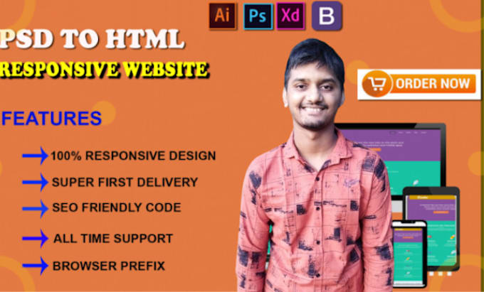 Convert psd to html and figma to html css bootstrap responsive website ...