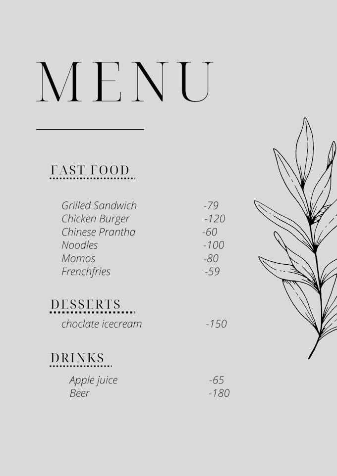 Design a beautiful menu card by Rajatsharma01 | Fiverr