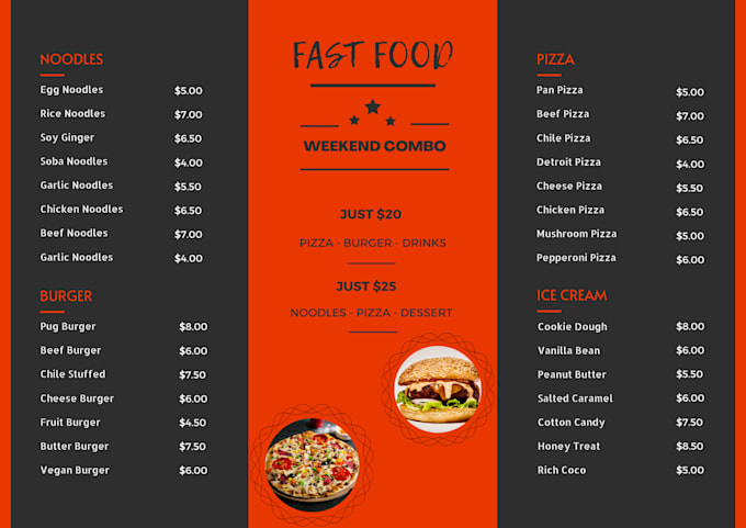 Create restaurant menu design by Kanwalgraphic | Fiverr