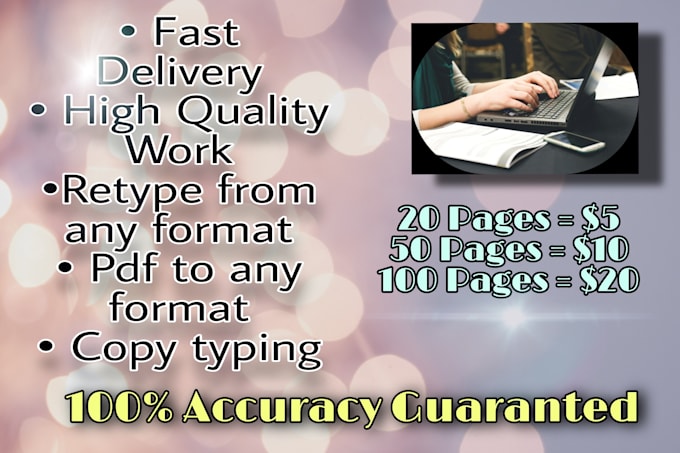 Do accurate fast typing, pdf conversion,retype pdf pages,transcription by Ananya0208 | Fiverr