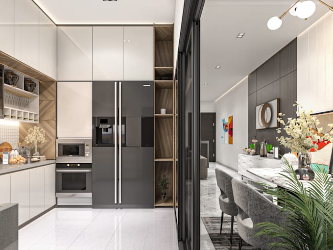 Design modern and realistic 2d, 3d floor plans, kitchen interior layout ...