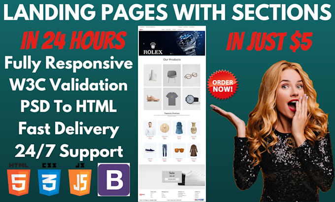 Attractive Responsive Landing Page With Multiple Sections On Html Css