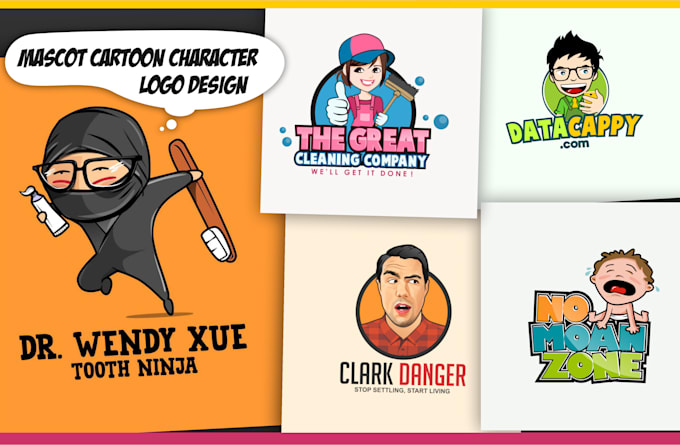 Draw caricature mascot cartoon character logo design by Idekunik | Fiverr