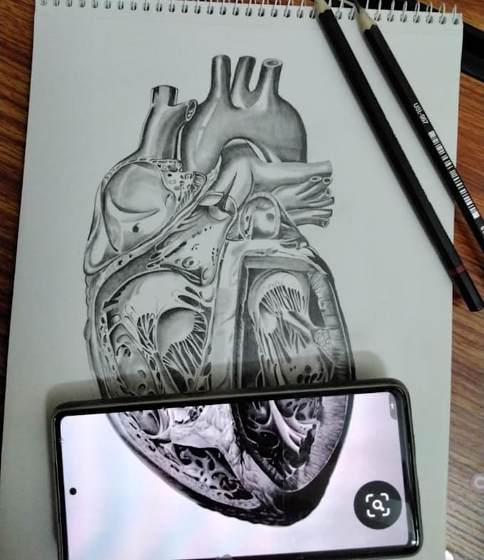Draw a realistic medical art, customized pencil graphite drawing is ...