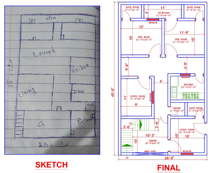 2d floor plan in autocad by Sampathdesignin | Fiverr