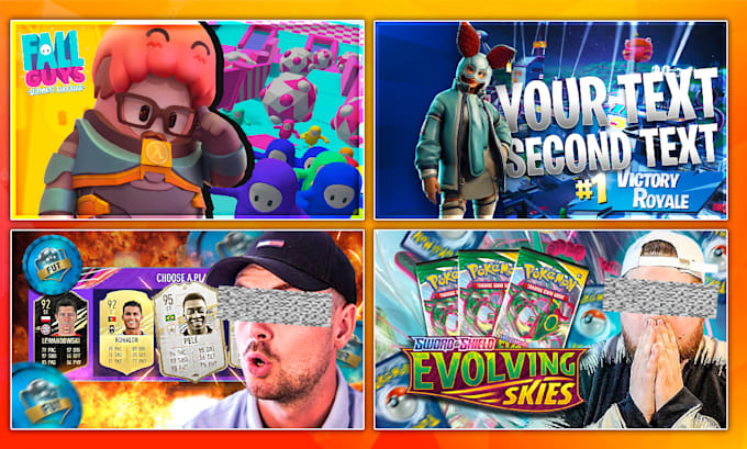 Design gaming youtube thumbails for fortnite, fall guys, cod, fifa and ...