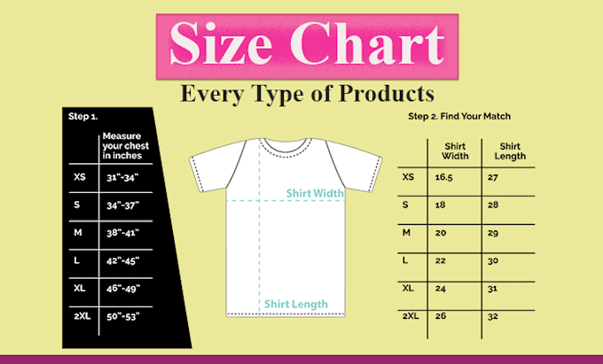 Professionally create size chart for all products by Hussych2 | Fiverr